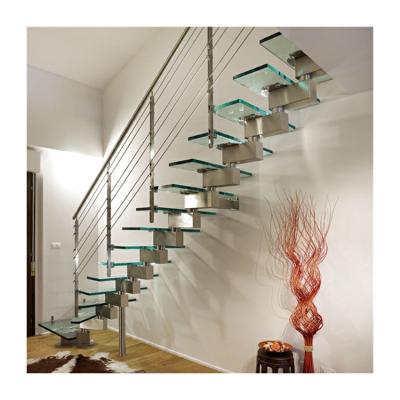 China Glass staircase china central stringer glass open riser staircase for sale