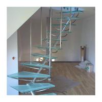 China Indoor office tempered glass stairs mono stringer straight open riser glass staircase for sale