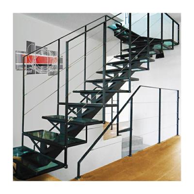 China Tempered glass panel stairs mono keel beam straight stringer glass staircase for sale