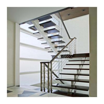 China Factory wholesale wood mono stairs one beam l shaped wood straight stairs for sale