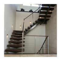 China Apartment wood staircase design mono stringer oak wood tread straight floating stairway for sale