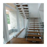 China China timber tread ladder one beam red oak wood straight stairway for sale