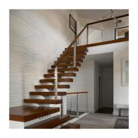 China China timber tread ladder one beam red oak wood straight stairway for sale