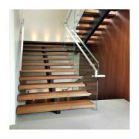 China Factory seller steel glass wood tread stairs single beam straight wood tread stairway for sale