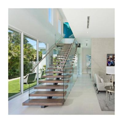 China Factory supplying teak wood stairs single keel new wooden straight stairway for sale