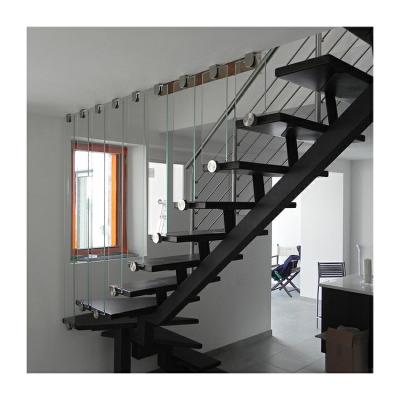 China Original factory timber box steps stairs mono beam modern wooden straight stairway for sale