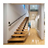 China Factory seller commerical oak wood stairs one beam cheap solid wood stairway straight for sale