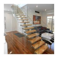 China Made in China wood stair handrails single stringer wrought iron wood straight stairway for sale