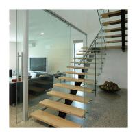 China Factory seller timber tread spiral stair single keel glass wood straight stairway for interior for sale
