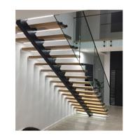 China Townhouse wood construction kit one beam prefab metal wood straight stairs for sale