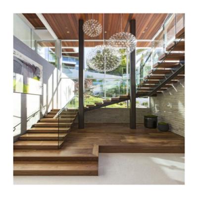 China Manufacturer supply wood loft stairs design single keel modern decorative straight wood stairs for sale