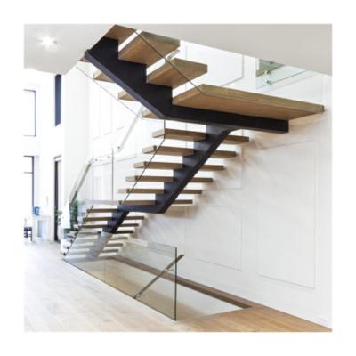 China Manufacturer hight quality timber staircase single stringer modern wood treads straight stairway for sale