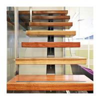 China Manufacturer hight quality timber staircase single stringer modern wood treads straight stairway for sale
