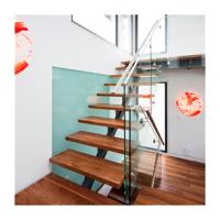 China Manufacturer hight quality timber staircase single stringer modern wood treads straight stairway for sale