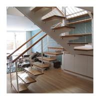 China Residential timber tread steel stairs central keel prefab metal wood straight stairway for sale