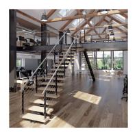 China Residential timber tread steel stairs central keel prefab metal wood straight stairway for sale