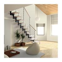 China Library indoor solid wood steps stairs single keel straight wood glass stairway price for sale