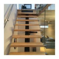 China Factory direct steel stringer wood tread staircase one beam straight stairs wood for sale