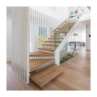China General direct sales prefab wood stairs single beam straight staircase wood tread for sale