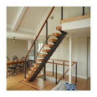 China General direct sales prefab wood stairs single beam straight staircase wood tread for sale
