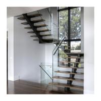 China Factory make wood stairs one beam wood tread straight floating stair for sale