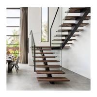 China Factory make wood stairs one beam wood tread straight floating stair for sale