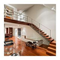 China Factory make wood stairs one beam wood tread straight floating stair for sale
