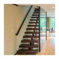 China Factory make wood stairs one beam wood tread straight floating stair for sale