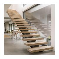 China Factory make wood stairs one beam wood tread straight floating stair for sale