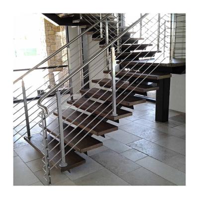 China Hotel thin wooden tread staircase single keel l shaped wood straight stairway for sale