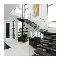 China Hotel thin wooden tread staircase single keel l shaped wood straight stairway for sale