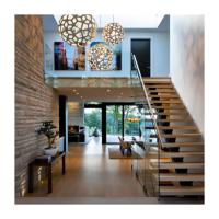 China Hotel thin wooden tread staircase single keel l shaped wood straight stairway for sale