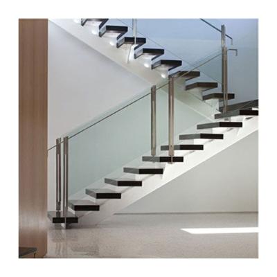 China Manufacturer supply wood and iron stairs railing single keel glass wood straight floating stairs for sale