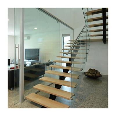 China Factory supply l shape timber staircase central stringer interior wooden straight stairway for sale