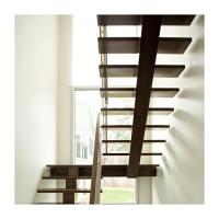 China Factory customize villa wood stair railing single beam straight stairway wood for sale
