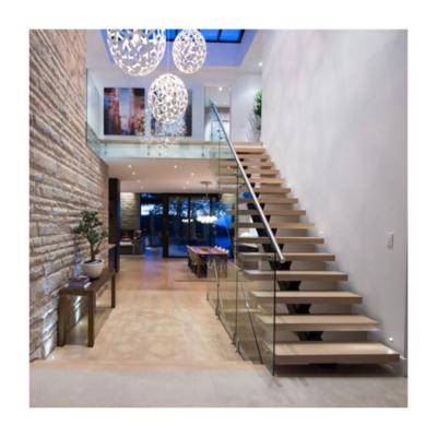China Department glass railing wood step staircase one beam solid wood steps straight stairway for sale