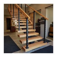 China Factory direct supply solid rubber wood stairs single keel wooden stairway straight stairway for sale