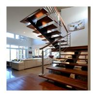 China Factory direct supply solid timber tread close riser stair unique keel straight stairway interior wood stairway for sale