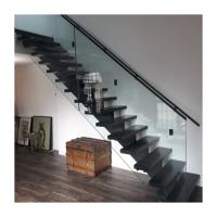 China Factory direct supply solid timber tread close riser stair unique keel straight stairway interior wood stairway for sale