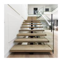 China Factory direct supply solid timber tread close riser stair unique keel straight stairway interior wood stairway for sale