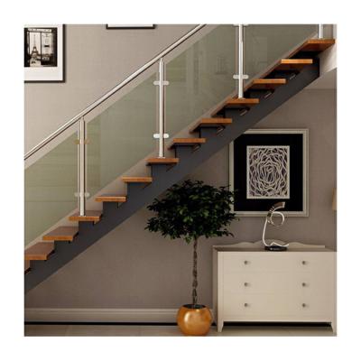 China Factory sale steel timber staircase single keel oak wood tread straight modern stairway for sale