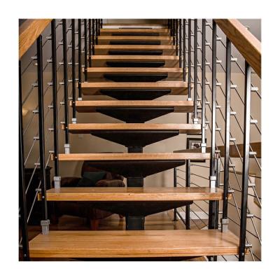 China Factory supplying glass railing wood stairway one beam indoor wood straight stairway tread for sale