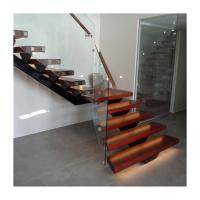 China Factory supplying glass railing wood stairway one beam indoor wood straight stairway tread for sale