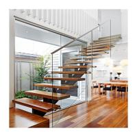 China China wood treads suspended stairs central stringer wood straight stairway for sale