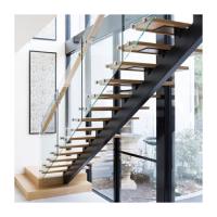 China China wood treads suspended stairs central stringer wood straight stairway for sale