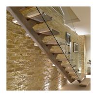 China China wood treads suspended stairs central stringer wood straight stairway for sale