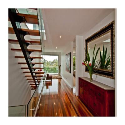 China Factory sale easy install wooden steps staircase central stringer ready made straight wooden stairway for sale