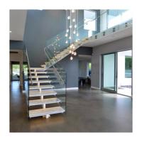 China Factory sale easy install wooden steps staircase central stringer ready made straight wooden stairway for sale