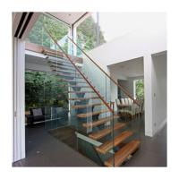 China Library wood stairs for home one beam wooden railing straight stairway for sale