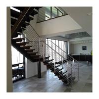 China Library wood stairs for home one beam wooden railing straight stairway for sale